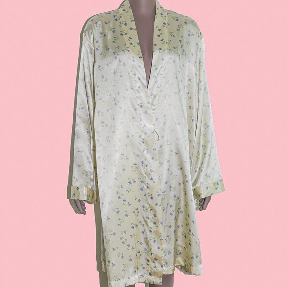 Adonna | Intimates & Sleepwear | Vintage Floral White Blue Satin Robe ...